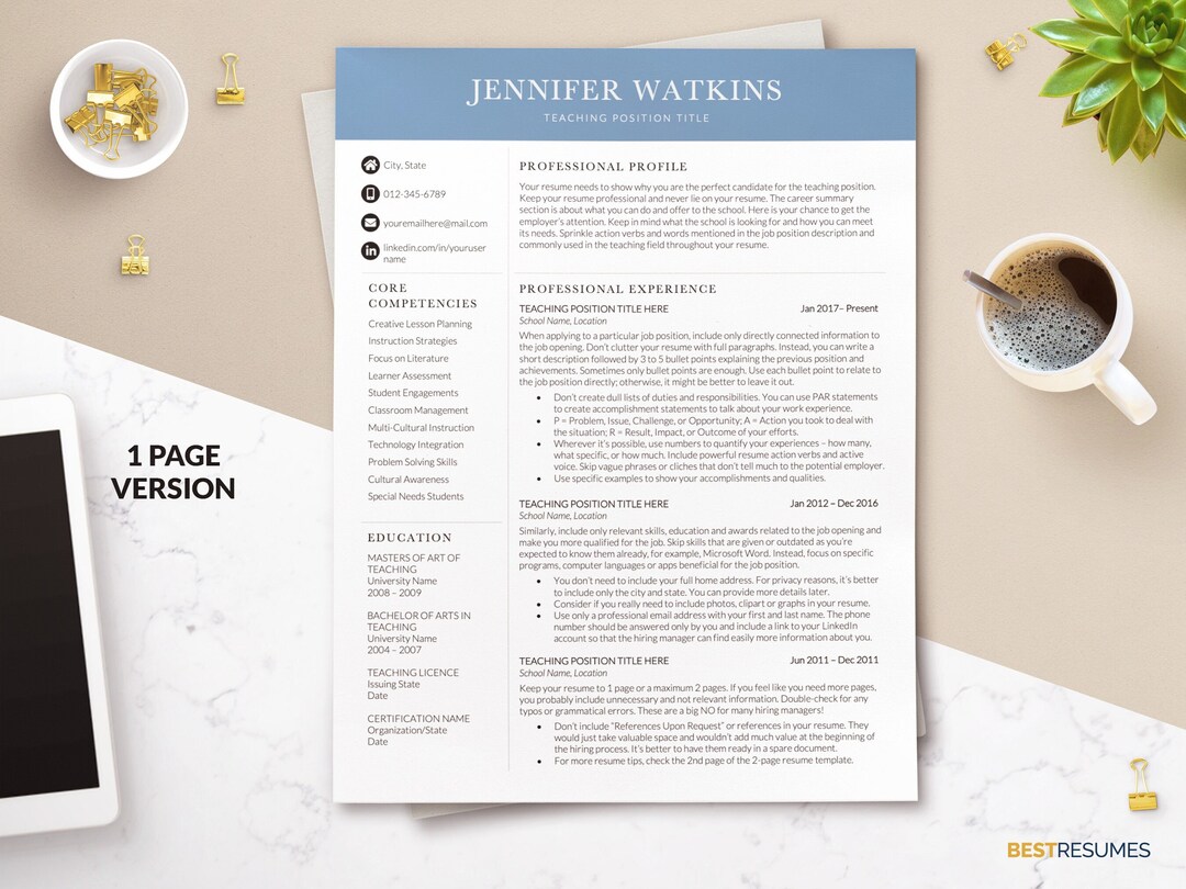 Professional Modern Resume Template for a Teacher Job, Clean Resume ...