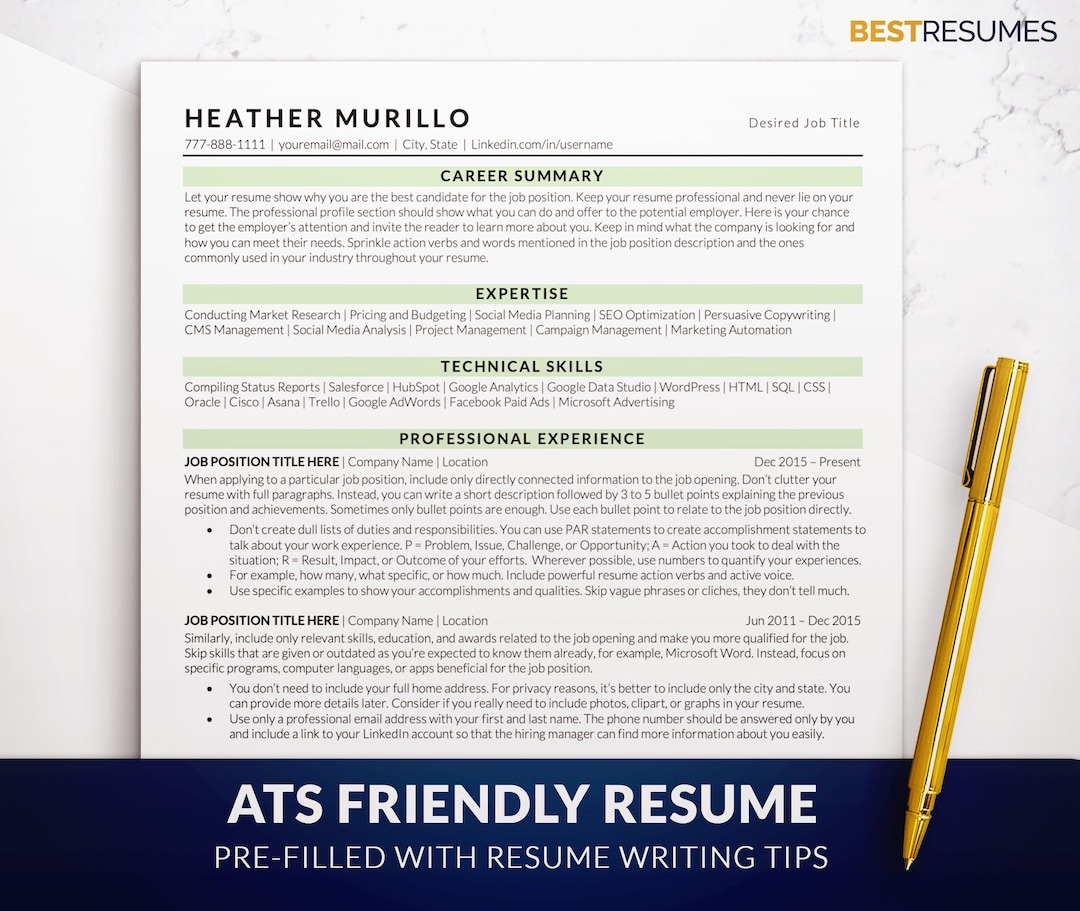Resume Template ATS Friendly, Resume Template for Word and Apple Mac ...