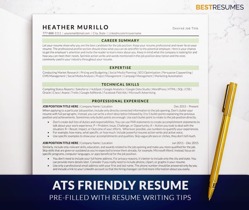 Resume Template ATS Friendly, Resume Template for Word and Apple Mac ...