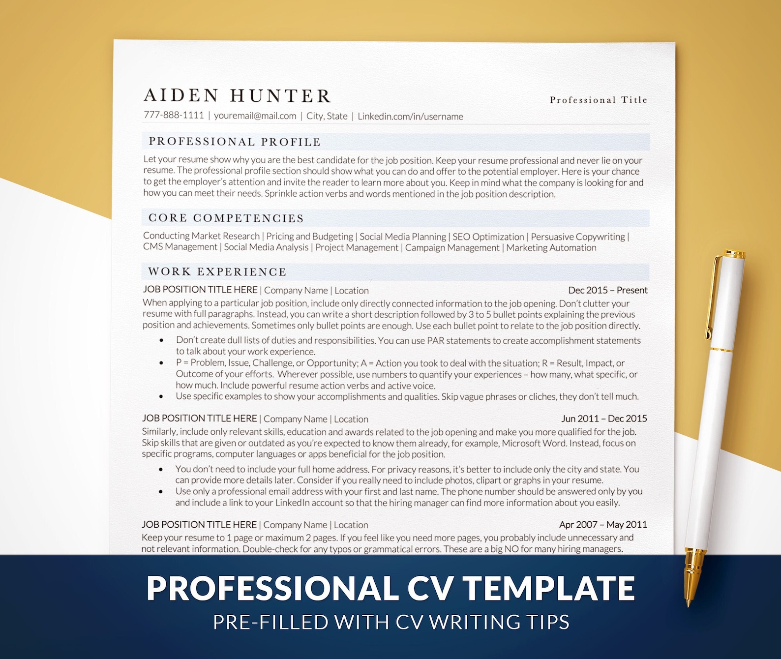 Professional ATS Friendly Timeless Plain CV Resume Template for Word ...