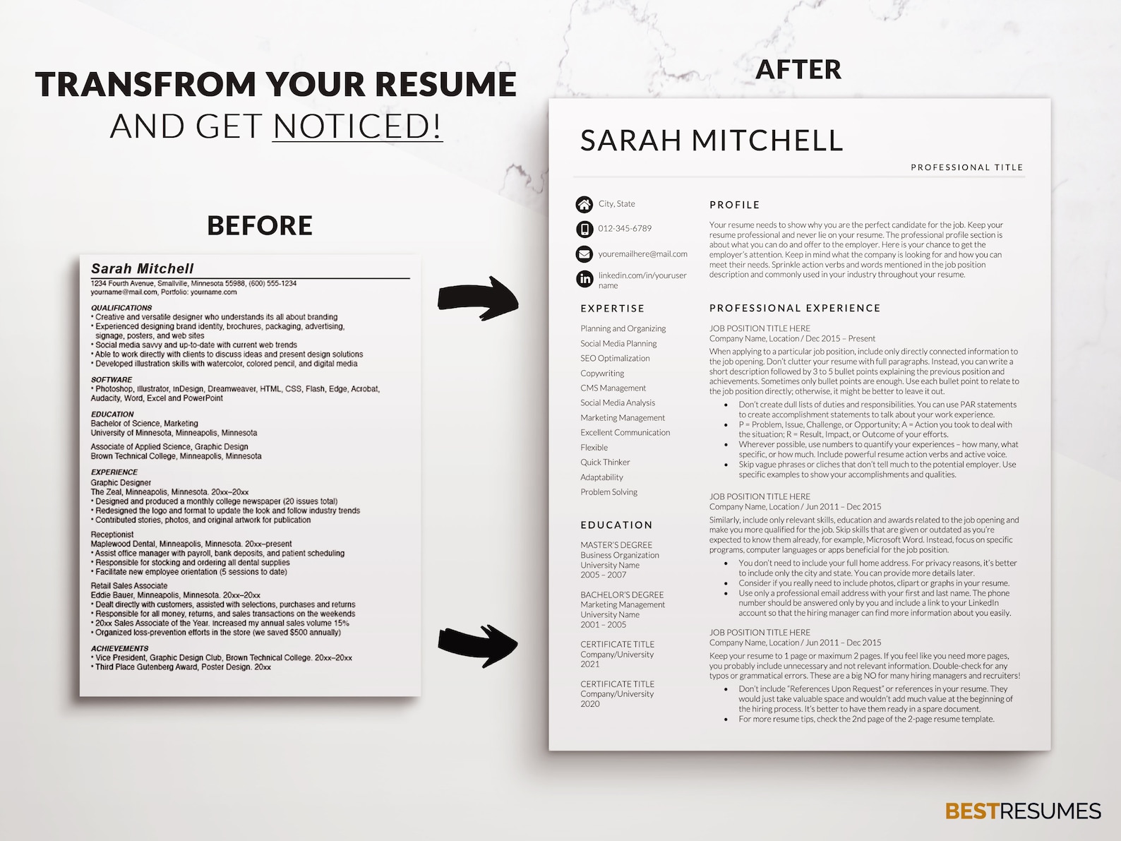 Professional Resume Template Two Column, Clean Modern Resume Template ...