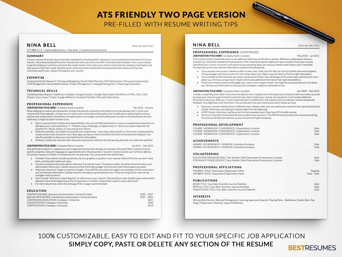 Modern ATS Resume Template, ATS Friendly Resume Template, ATS Compliant ...