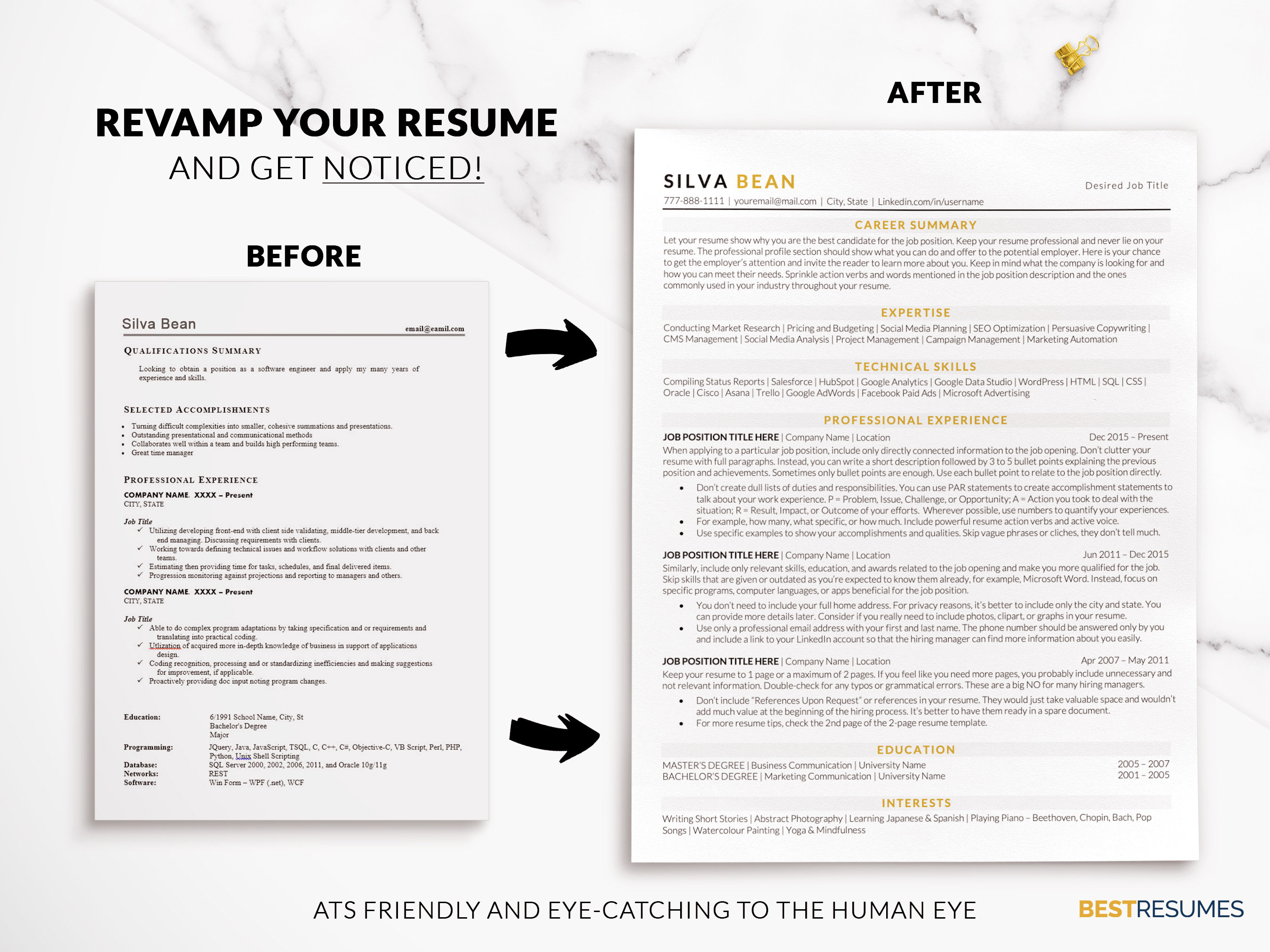 Clean ATS Friendly Resume Template for Word, Google Docs, Mac Pages ...