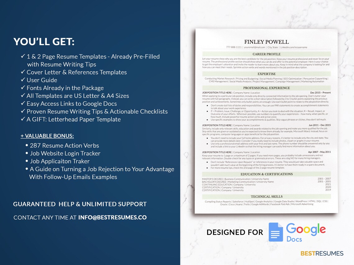 ATS Friendly Resume Template Google Docs, Word, Mac Pages, Professional ...
