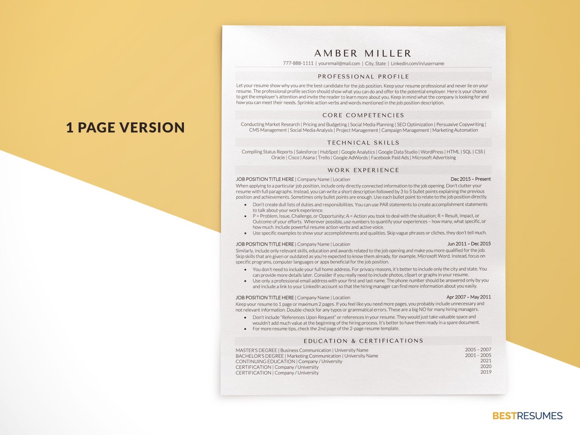 Traditional Chronological CV Template, Classic CV Template ...