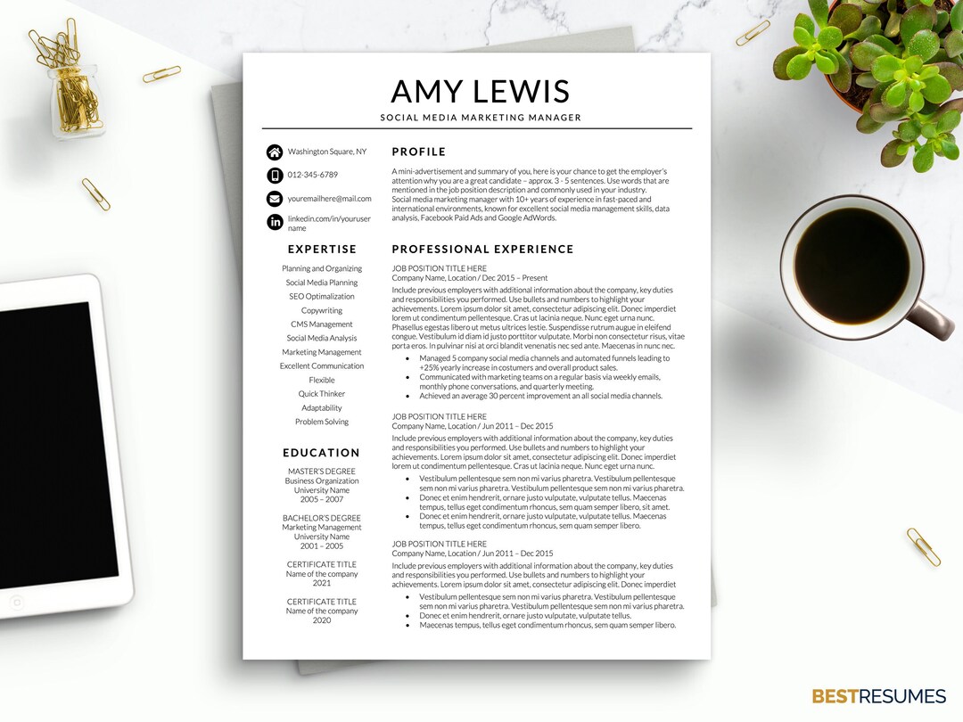Clean CV Resume Template for Word, Professional Modern Resume Templates ...