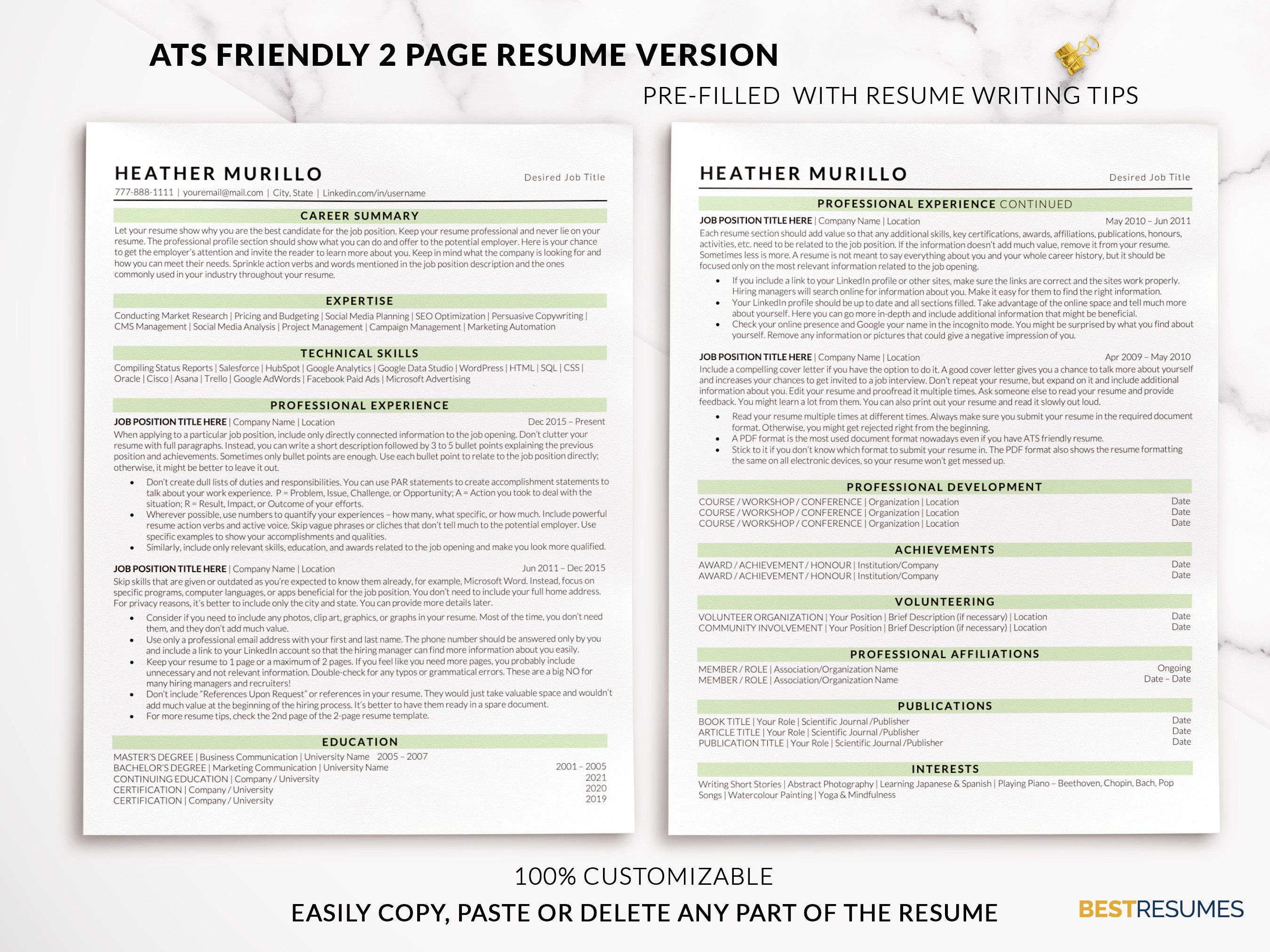 Resume Template ATS Friendly, Resume Template for Word and Apple Mac ...