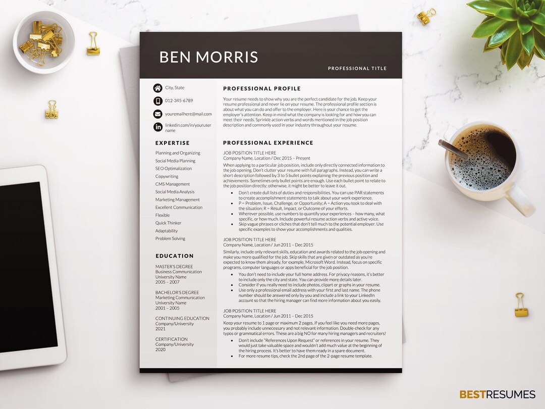 Modern Two Column Resume Template for Word, Executive Resume Template ...