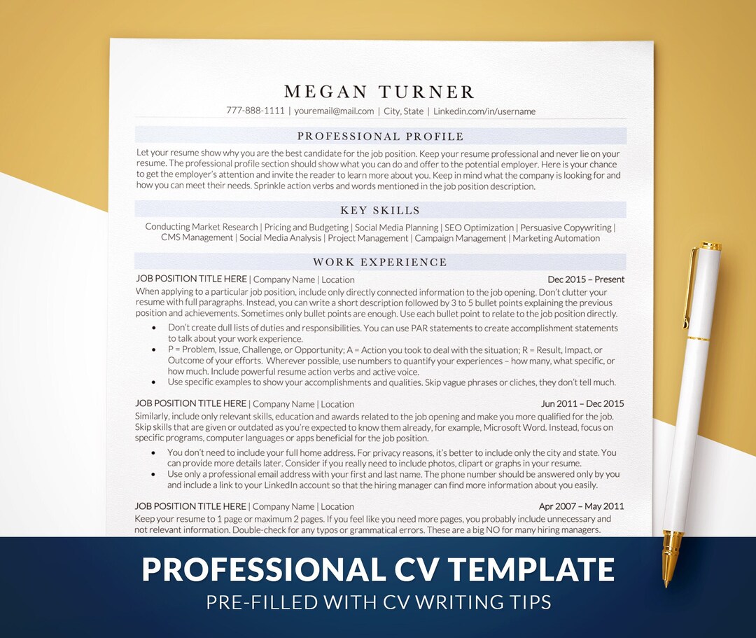 Professional Clean CV Template UK With Blue Colour, Minimalist CV ...