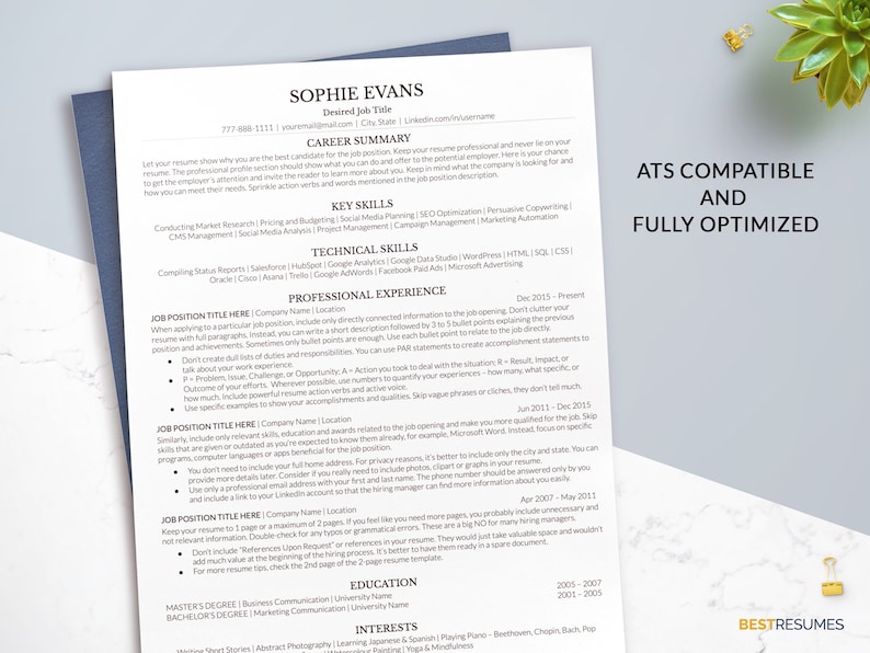 Professional ATS Friendly CV Template Google Docs, Word, Mac Pages ...