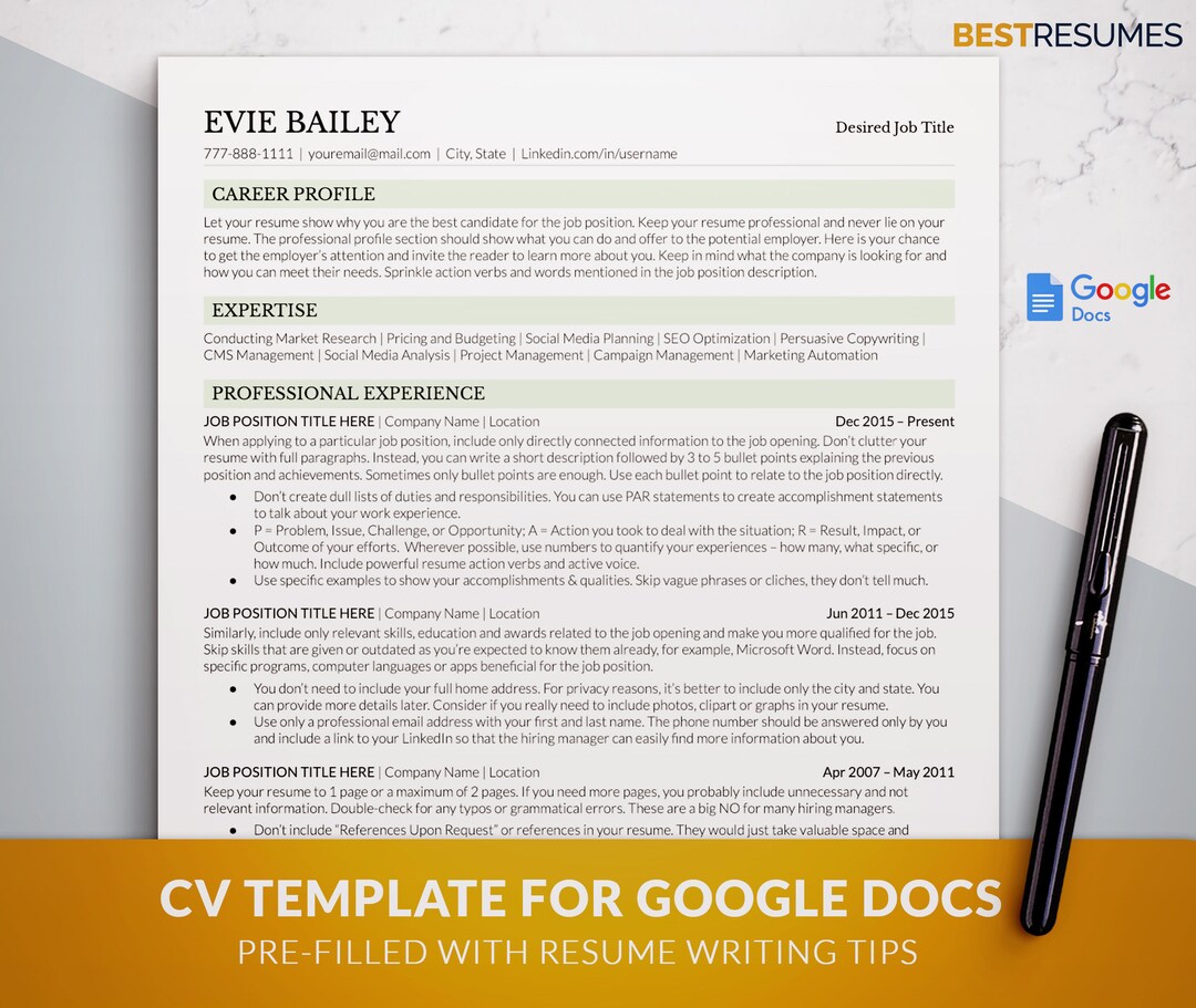Modern Professional ATS CV Templates for Google Docs, Word, Mac Pages ...