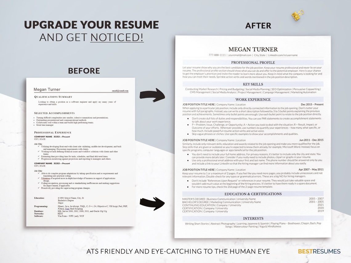 Modern Clean ATS Friendly CV Template Google Docs, Word, Mac Pages, ATS ...