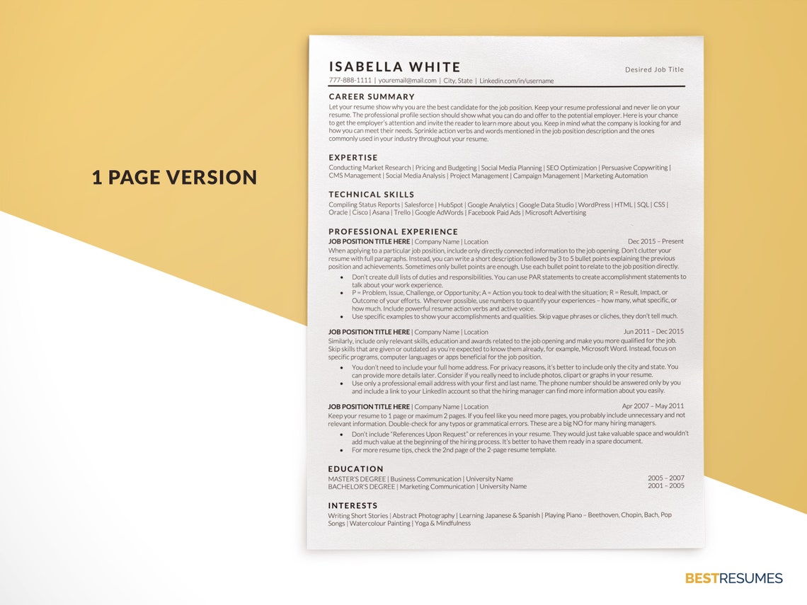 ATS Friendly CV Template, Professional CV Template for Word, Mac Pages ...