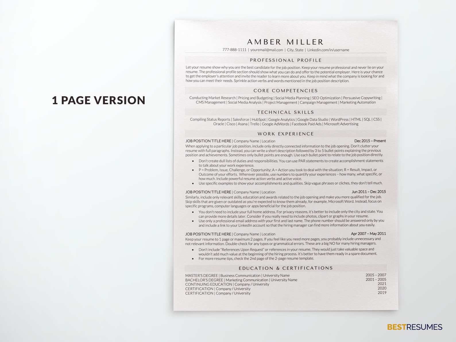 Simple Traditional Chronological Resume Template Word, Mac Pages ...