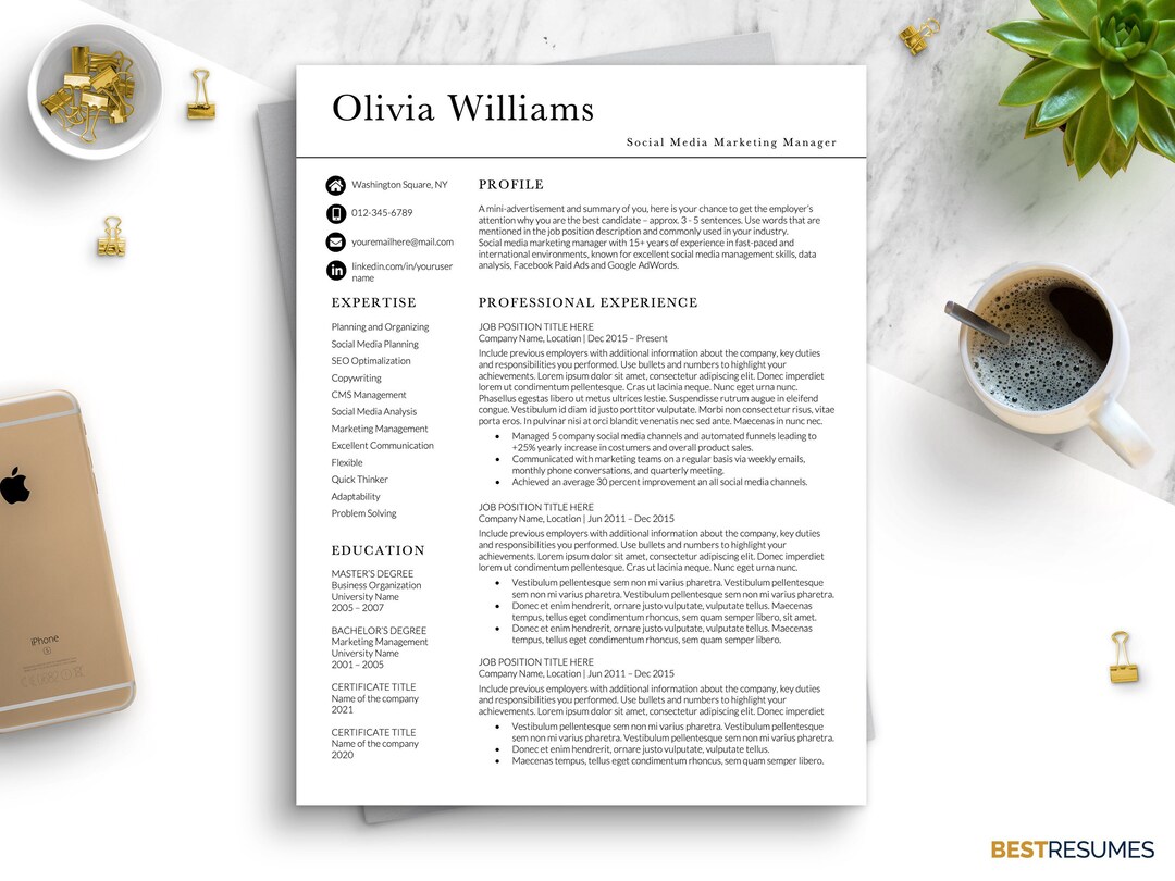 Modern Two Column Resume Templatefor Word, Professional Resume Template ...