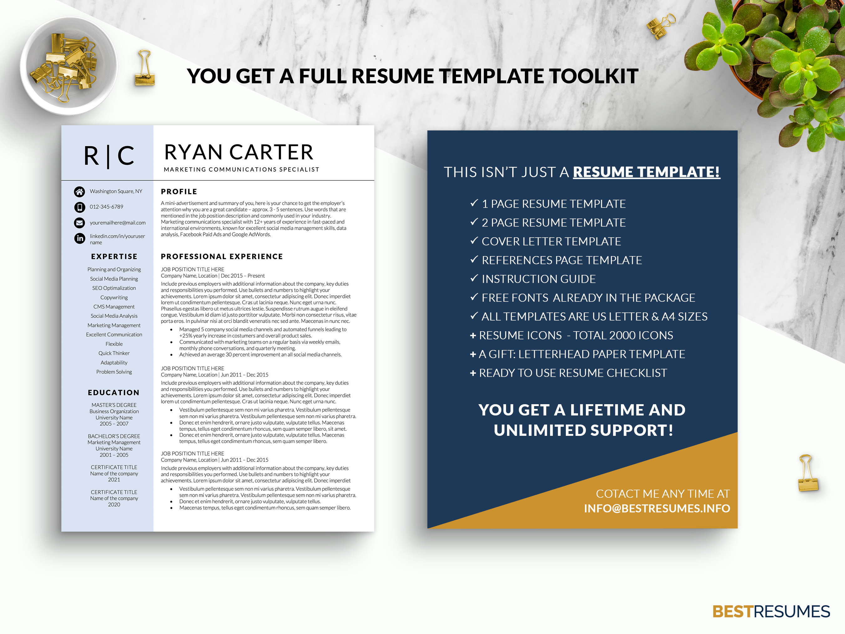 Modern Resume Template Word Professional Business Resume, Two Column ...