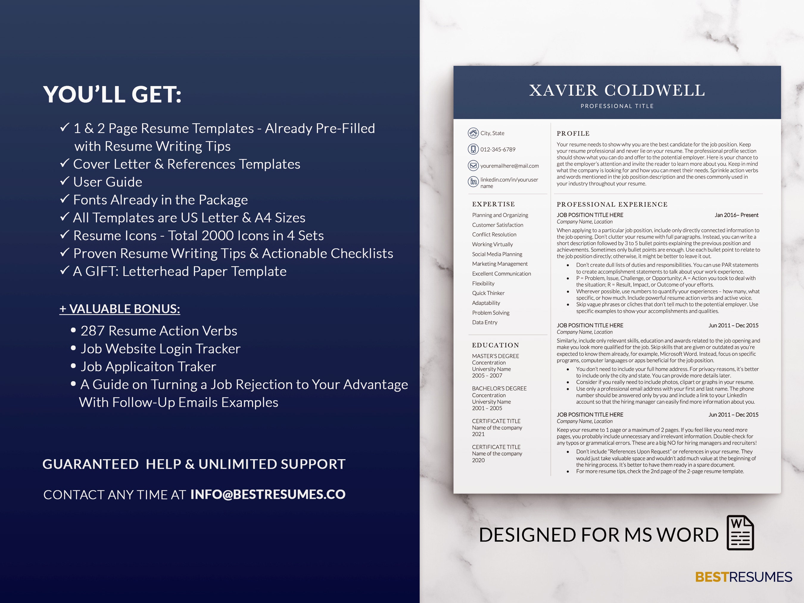 Modern Professional CV Template for Word With a Clean CV Resume Format ...