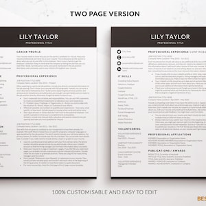 Professional Modern Resume Template in Word, Two Column Resume Template ...