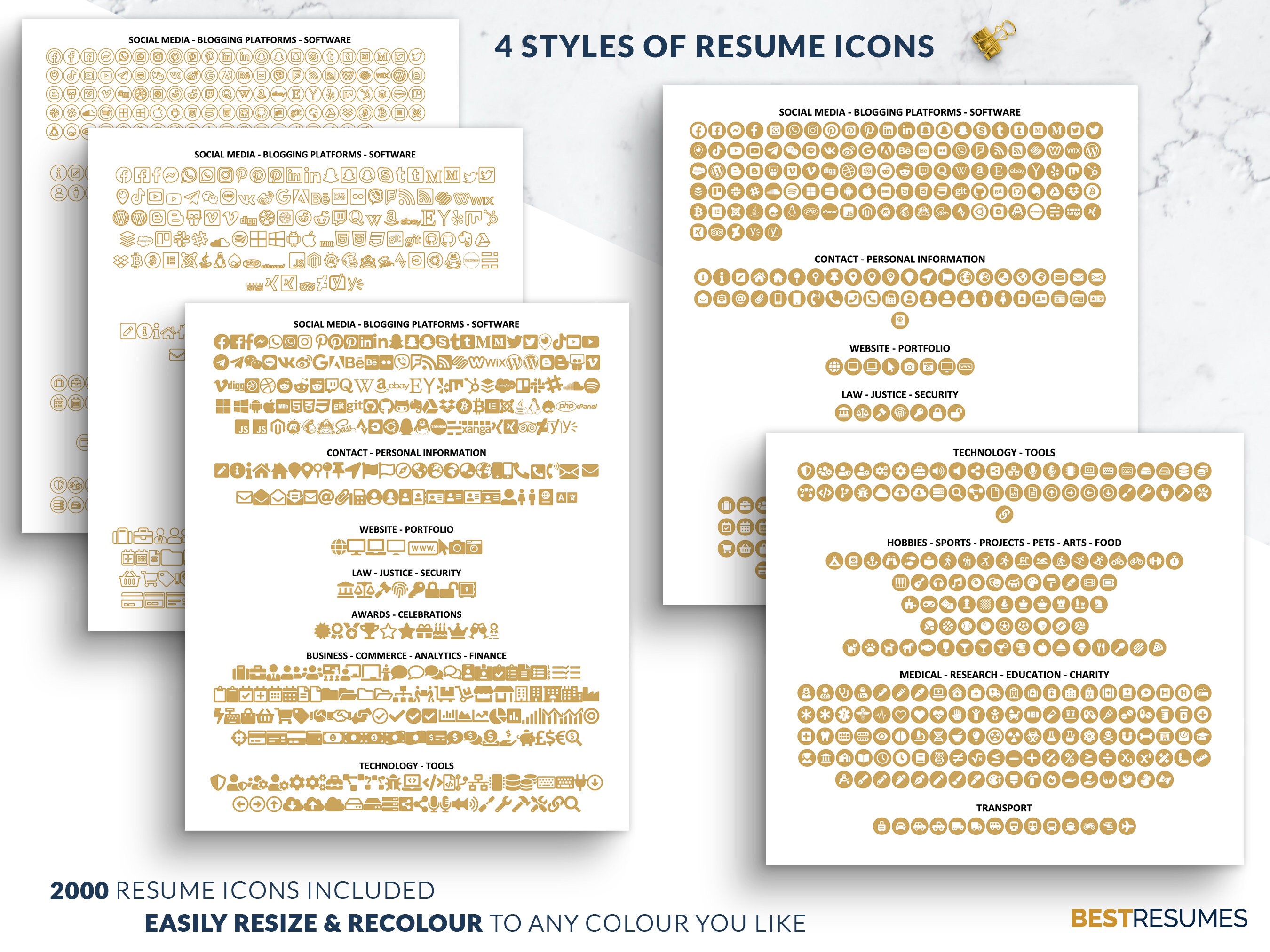 Modern Professional Resume Template Word Blue and Gold, Executive ...