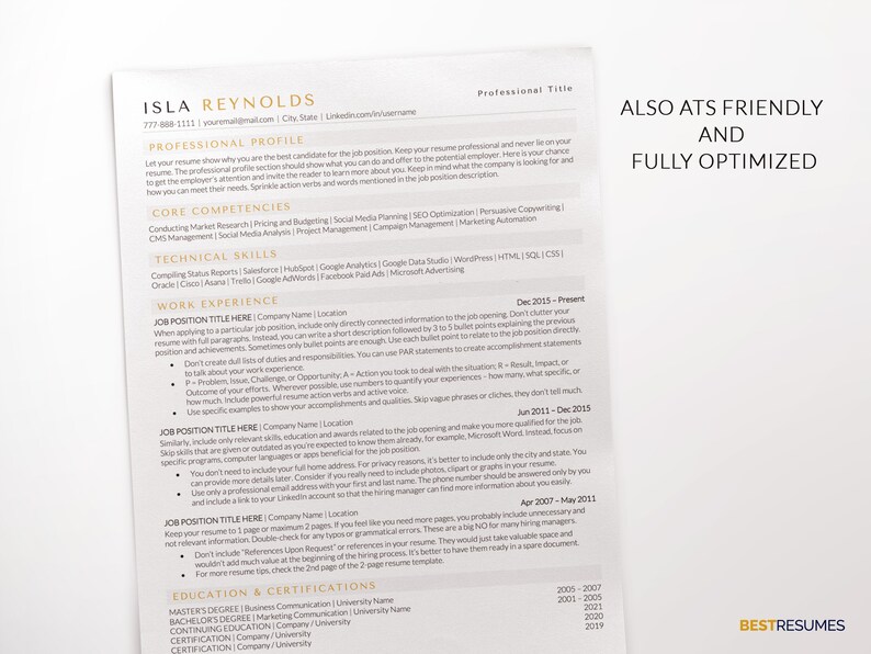 ATS Friendly Resume Template for Apple Mac Pages Professional - Etsy