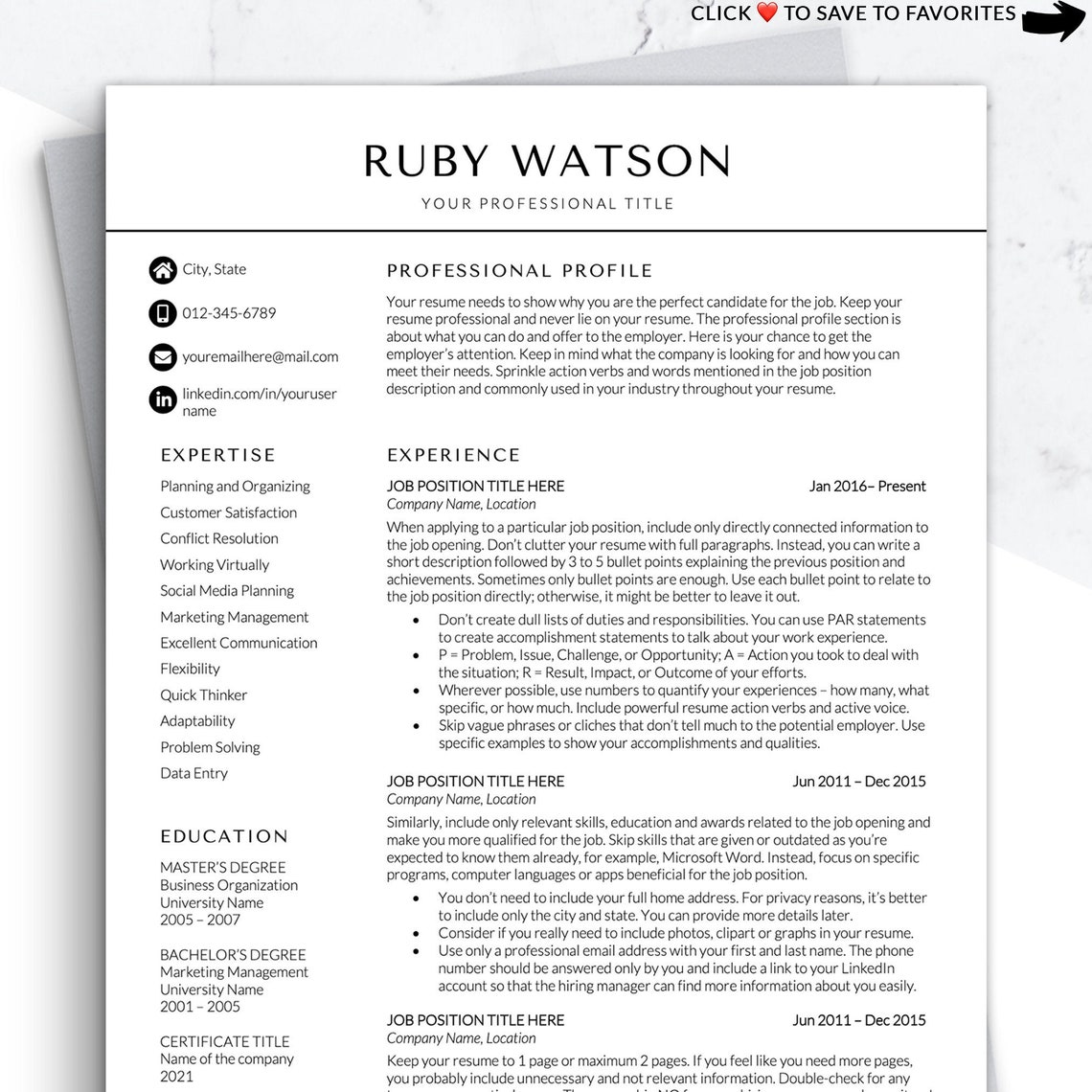 Minimalist Modern Resume Templates Word Two Column Resume - Etsy