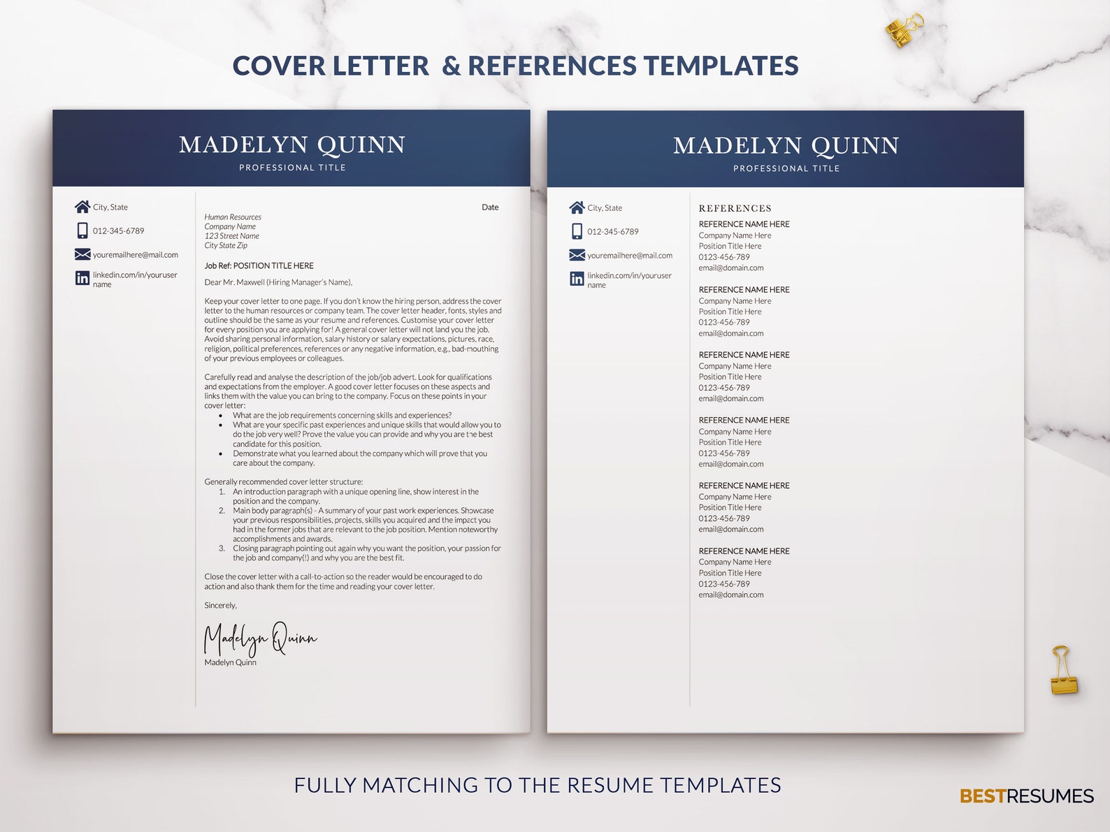 Executive Resume Template, Clean Modern Professional CV Template for ...