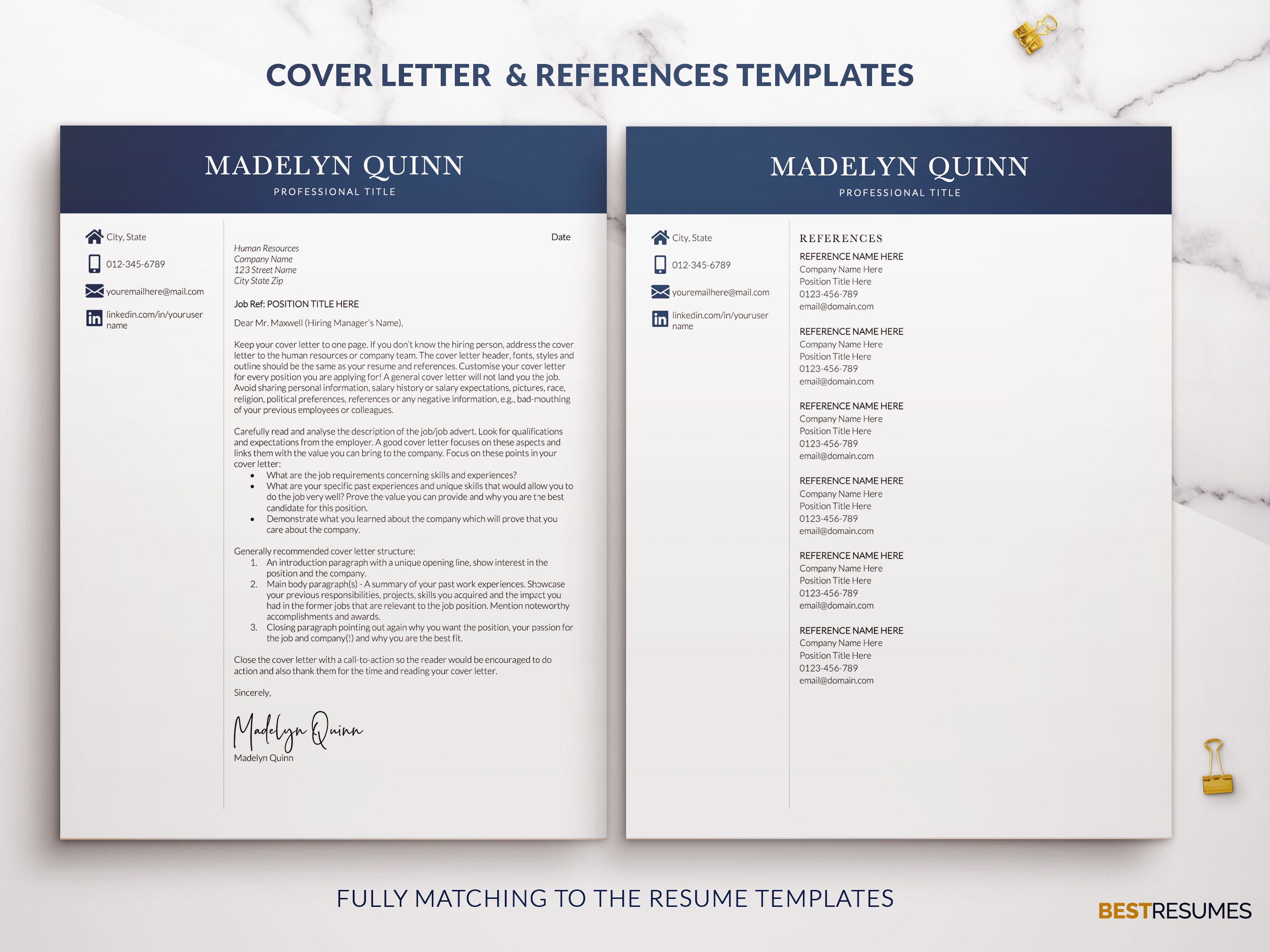 Executive Resume Template, Clean Modern Professional CV Template for ...