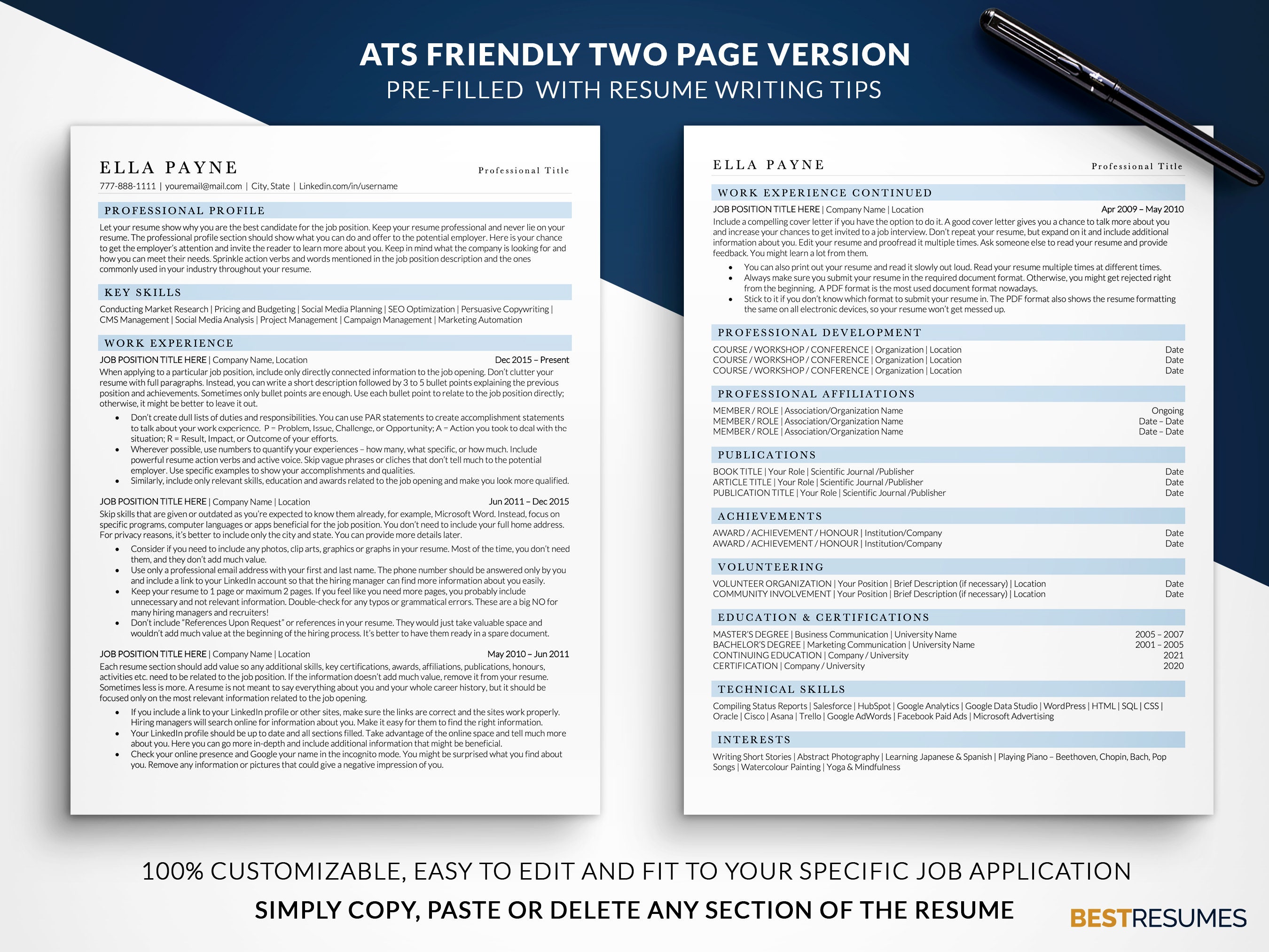 ATS Optimized Resume Template, Simple Resume Template, ATS Clean CV ...