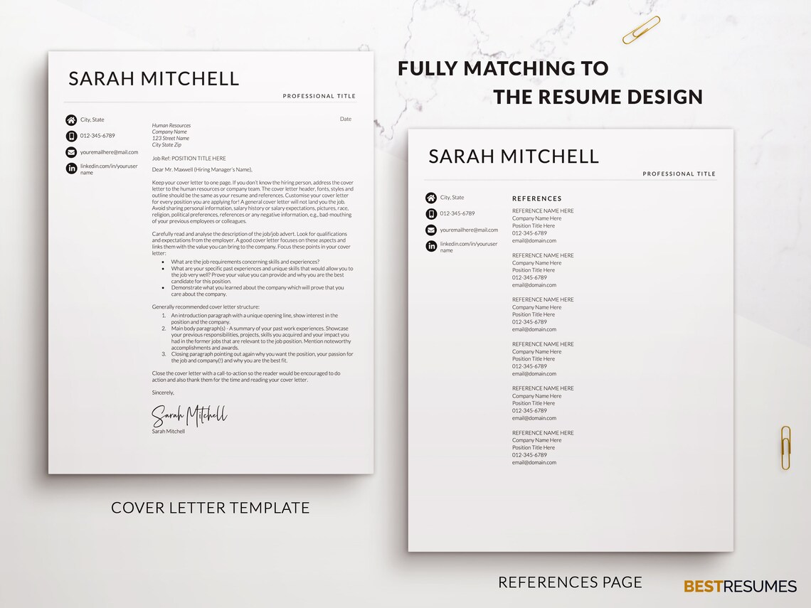 Professional Resume Template Two Column Clean Modern Resume | Etsy