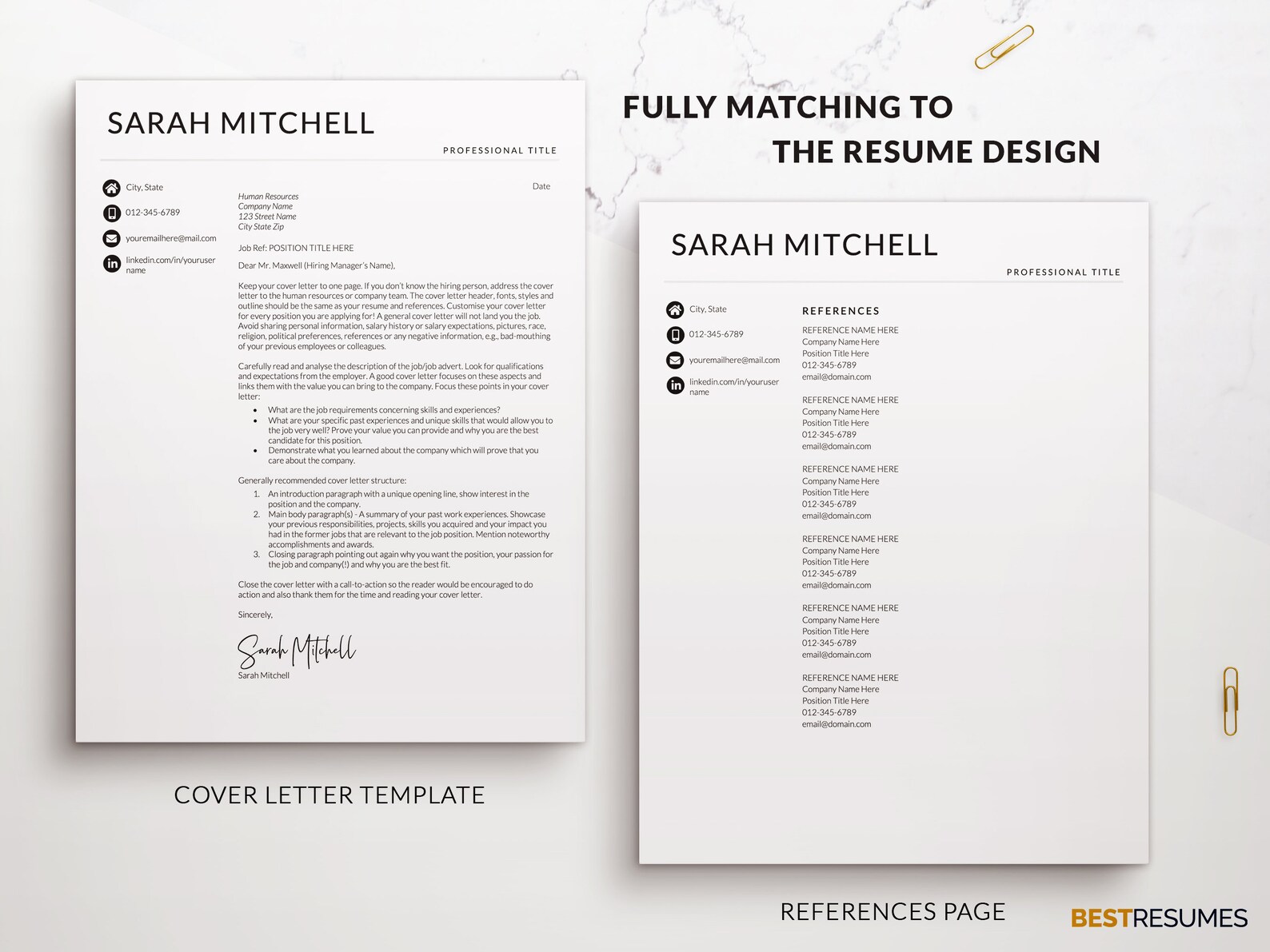 Professional Resume Template Two Column, Clean Modern Resume Template ...