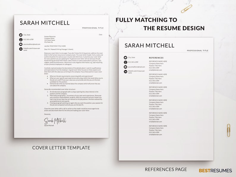 Professional Resume Template Two Column, Clean Modern Resume Template ...