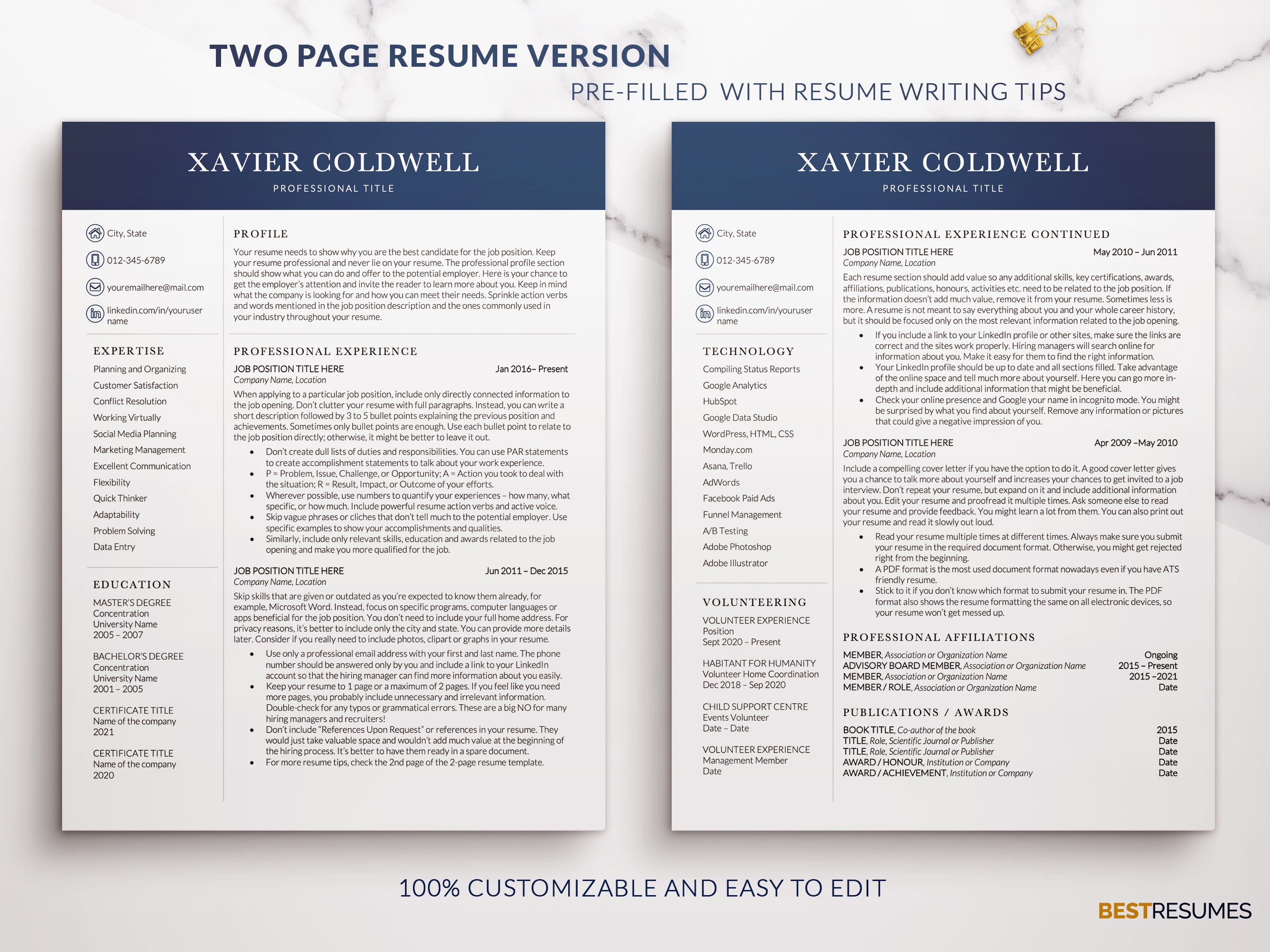 Modern Professional CV Template for Word With a Clean CV Resume Format ...