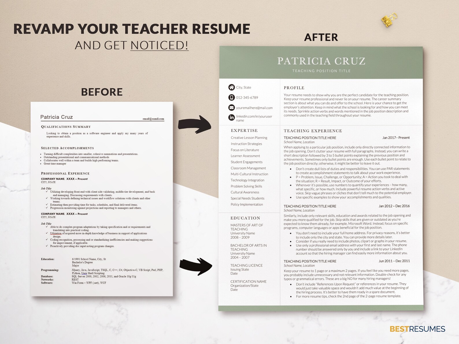 Editable Teacher Resume Template for Word, Professional Educator Resume ...