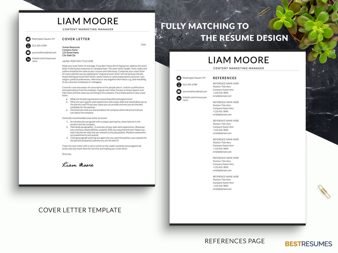 2 Column Resume Template, Modern Executive Resume for Word, Corporate ...