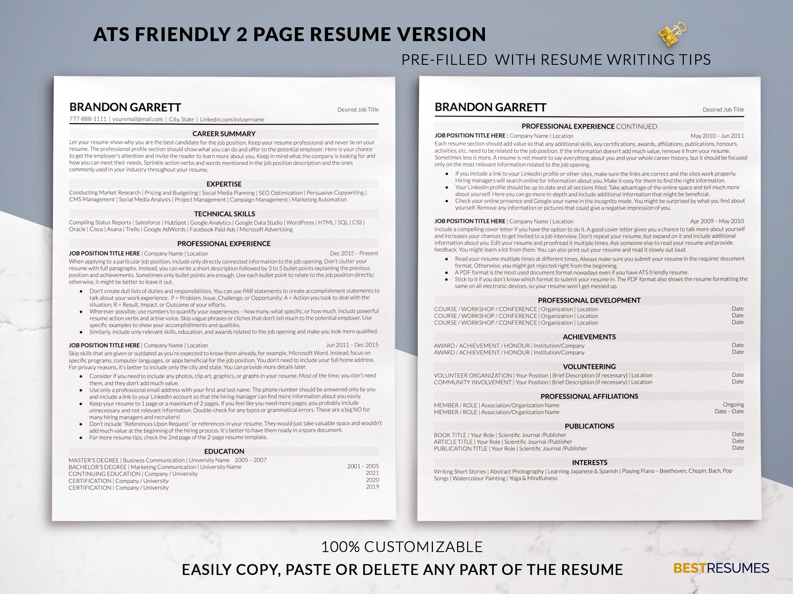 Traditional ATS Friendly Resume Template for Google Docs, Word, Mac ...