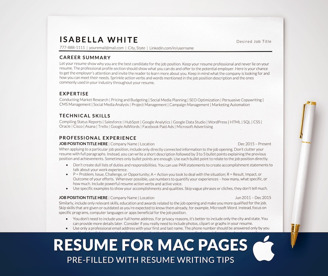 Simple Clean ATS Friendly Resume Template for Mac Pages, Word, Google ...