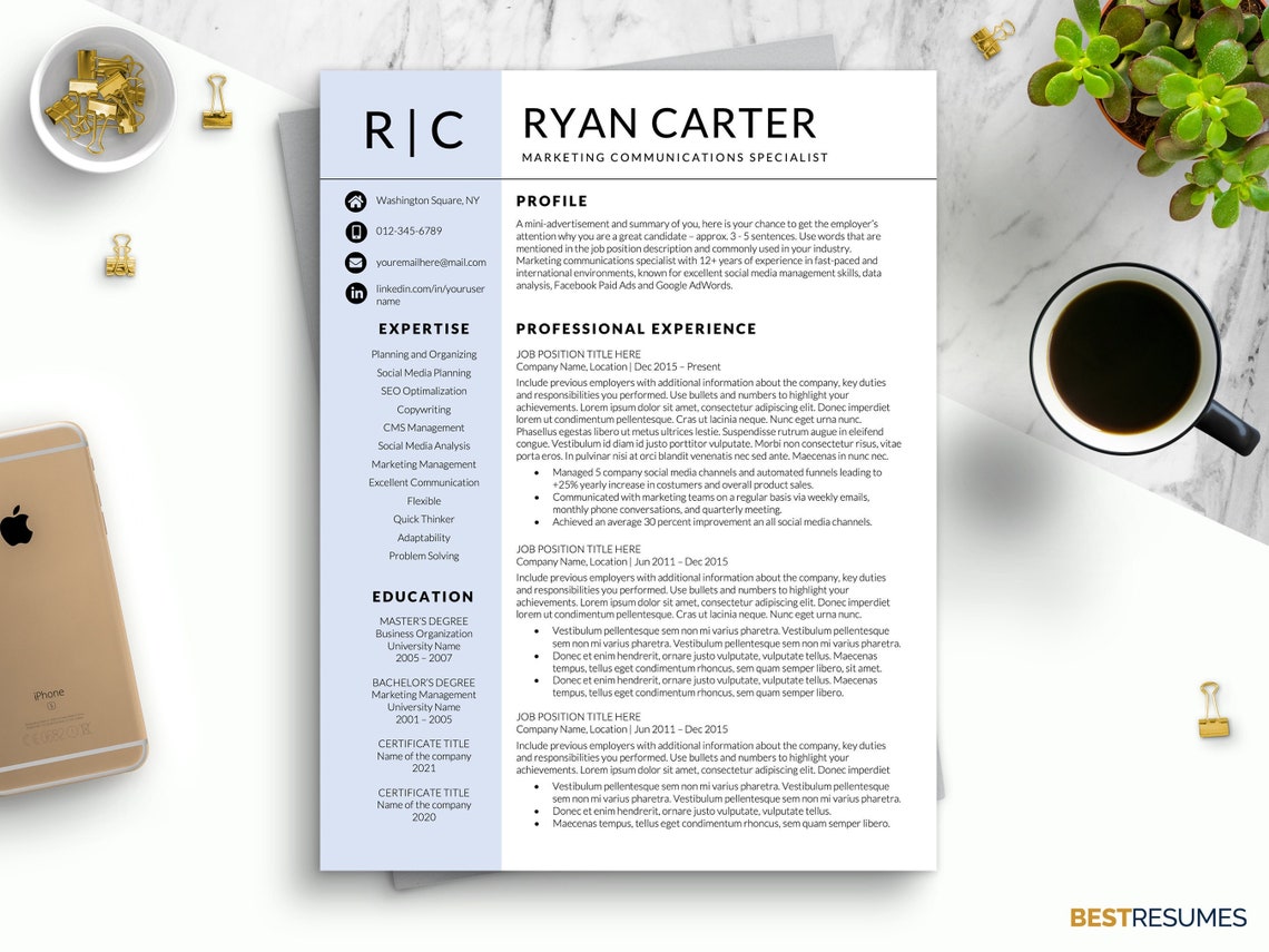 Modern Resume Template Word Professional Business Resume, Two Column ...
