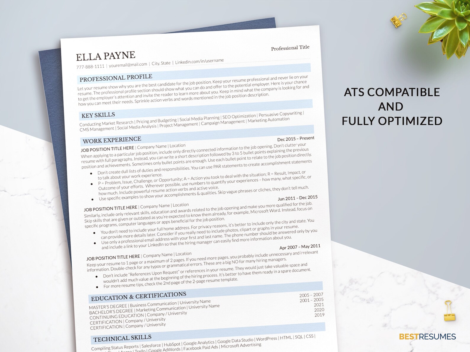 Executive Resume Template Google Docs, Word, Mac Pages, ATS Friendly ...