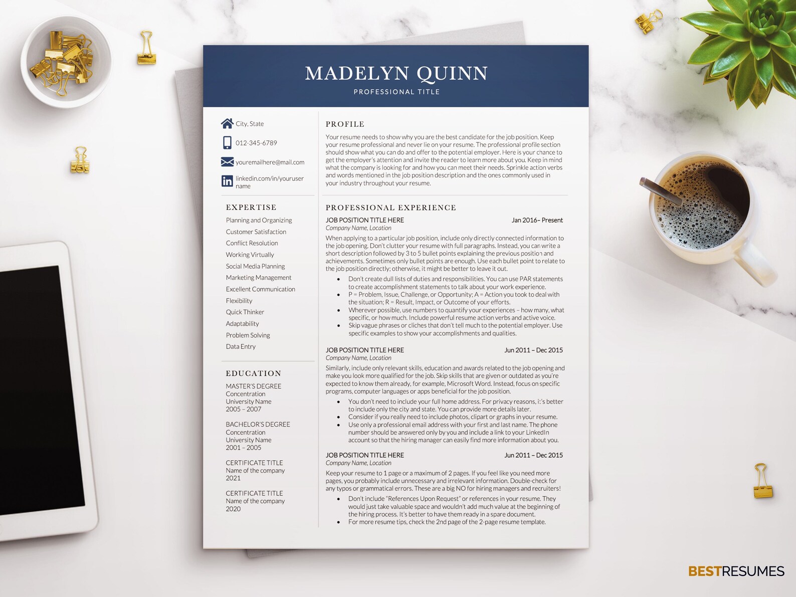 Executive Resume Template, Clean Modern Professional CV Template Word ...