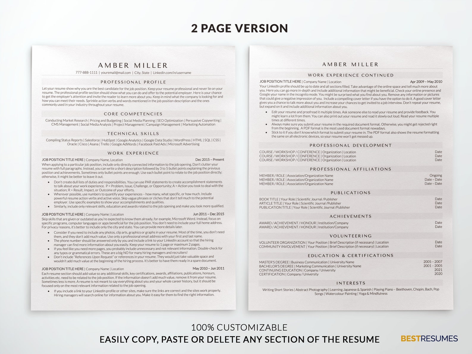 Simple Traditional Chronological Resume Template Word, Mac Pages ...