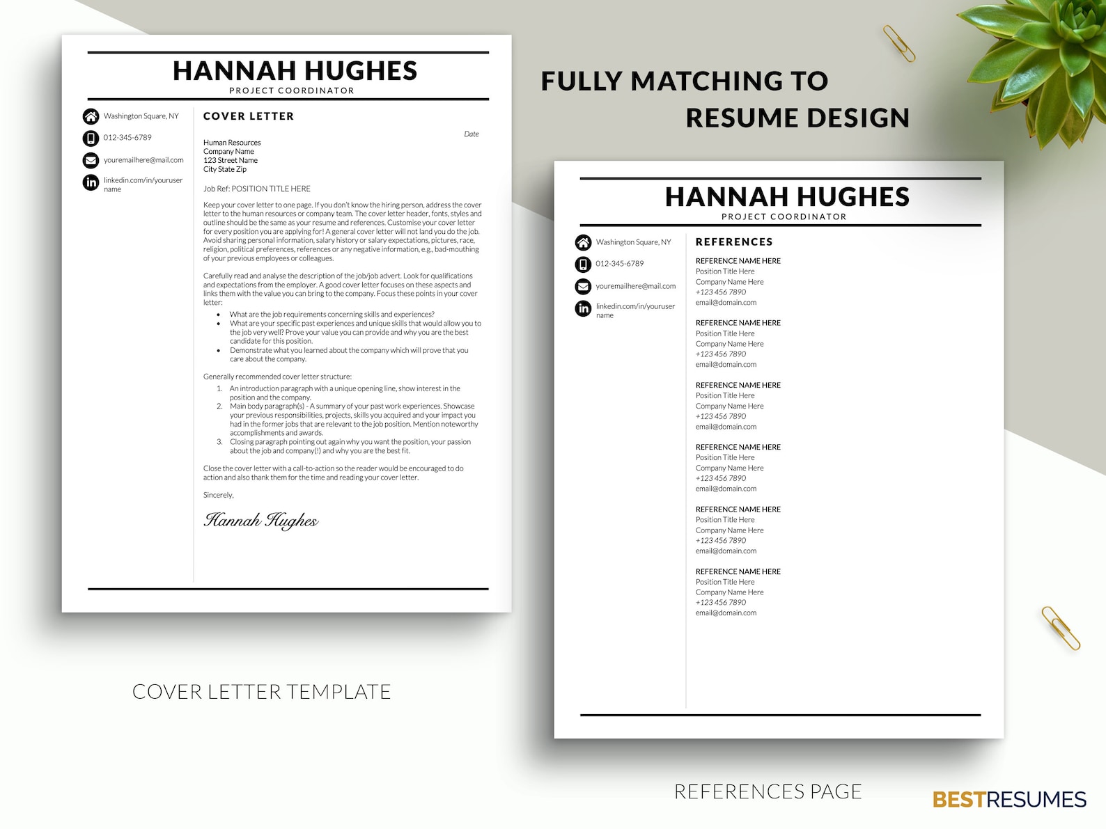 Modern Professional Resume Template Word 1 & 2 Page Resume Two Column ...