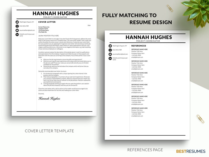 Modern Professional Resume Template Word 1 & 2 Page Resume Two - Etsy