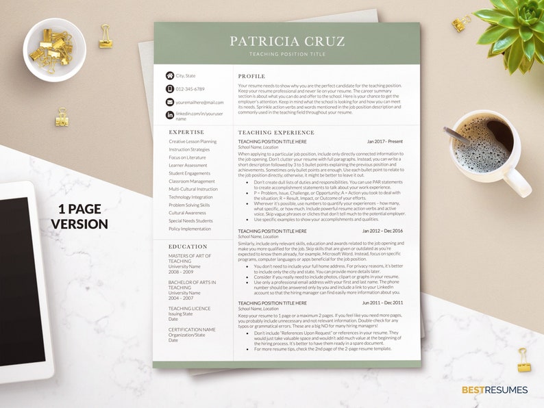 Editable Teacher Resume Template for Word, Professional Educator Resume ...