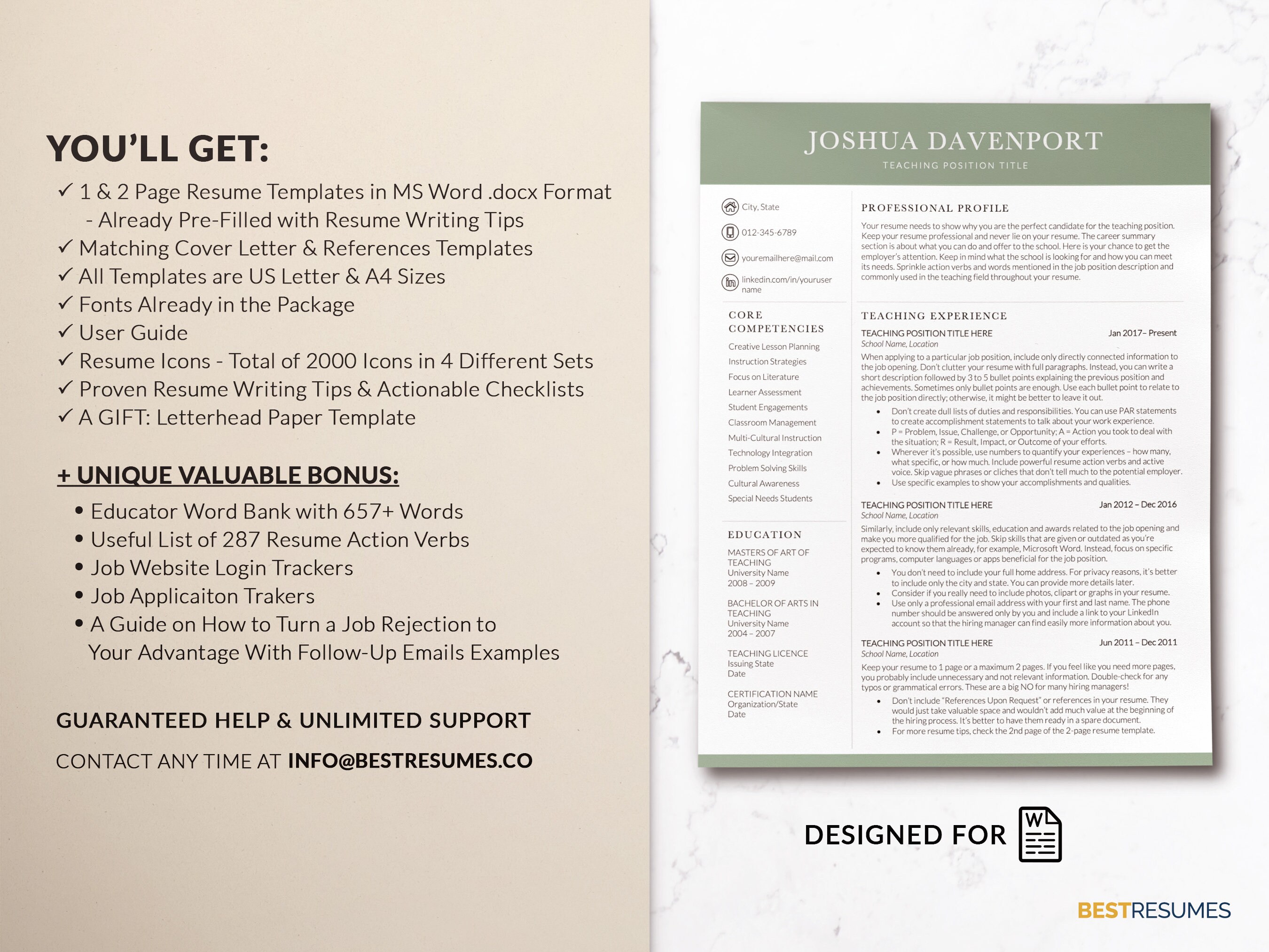 Professional Resume for Teachers Template in Word, Modern Educator ...