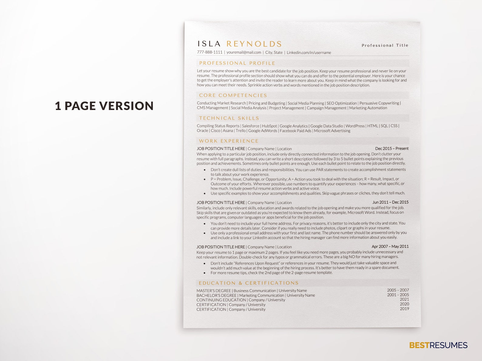 ATS Friendly Resume Template for Apple Mac Pages, Google Docs, Word ...