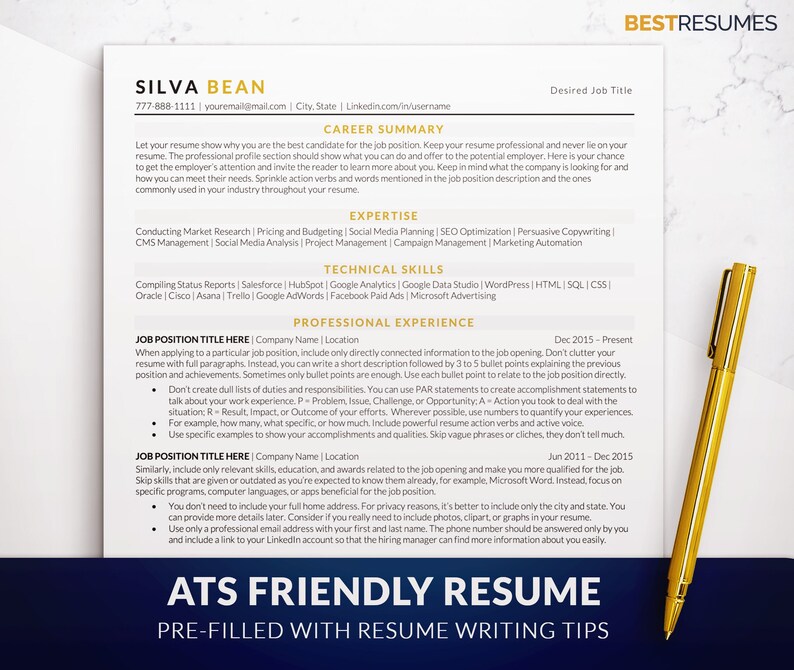 Clean ATS Friendly Resume Template Google Docs, Word, Mac Pages ...