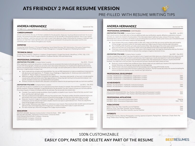 Resume Template Google Docs, ATS Friendly Resume Template Easy to Edit ...