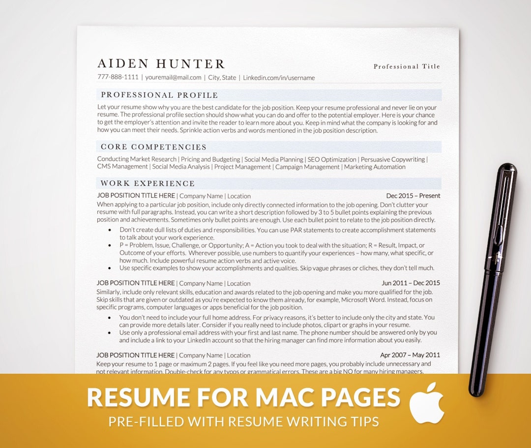 Blue Color Executive Resume Template for Mac Pages, Word, Google Docs ...