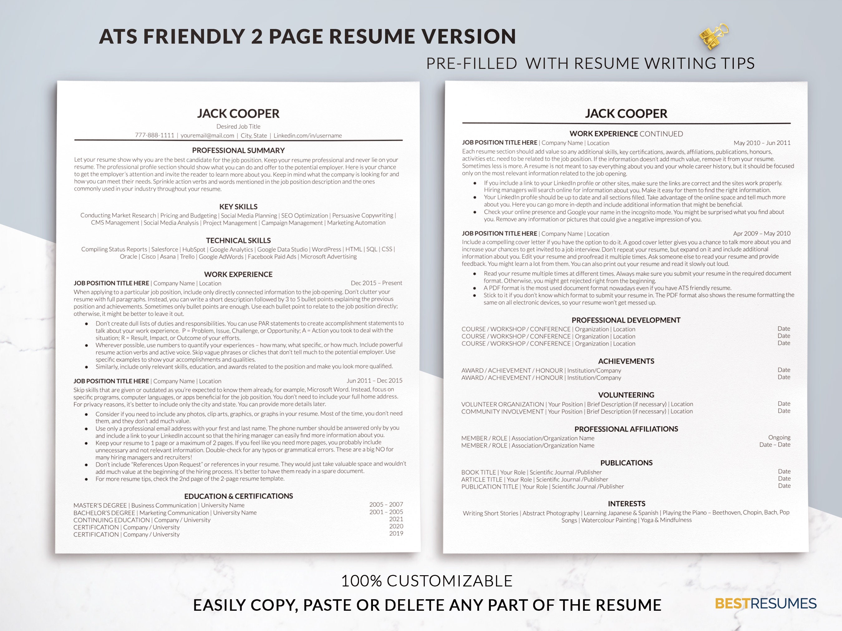 Simple Resume Template Google Docs, ATS Friendly Resume Template Word ...