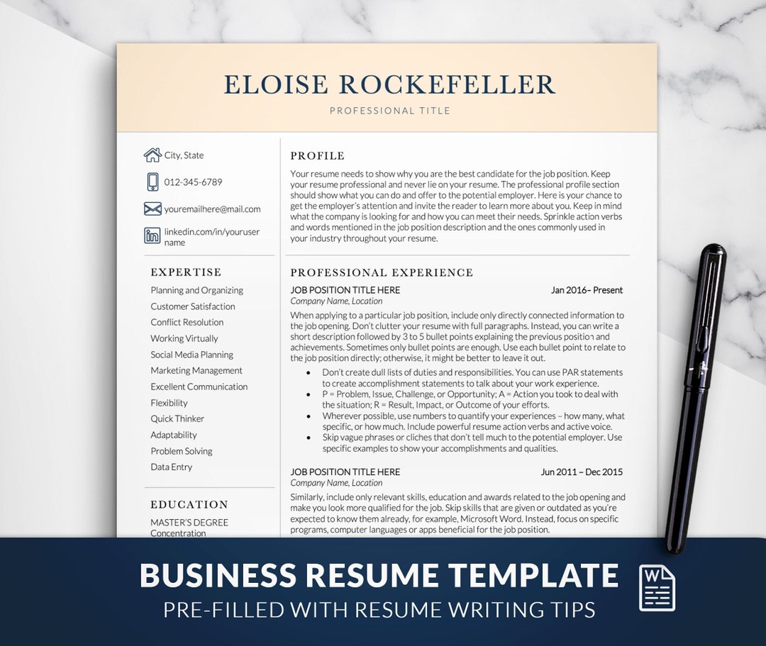 2 Column Resume Template for Word, Professional Modern Clean Resume ...